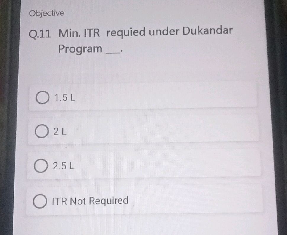 Q.11 Min. ITR requied under Dukandar Program | StudyX