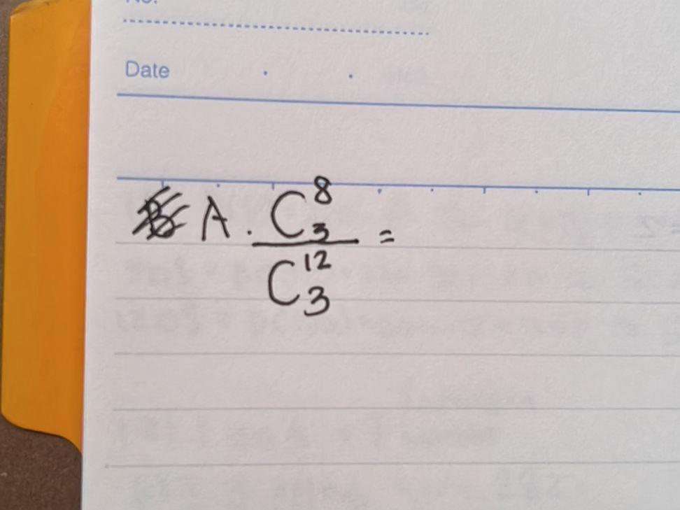 Calculate Combination Ratio C(8,3) / C(12,3) | StudyX