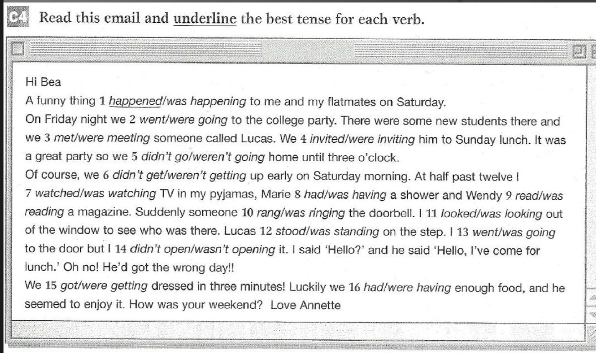 Read this email and underline the best tense | StudyX