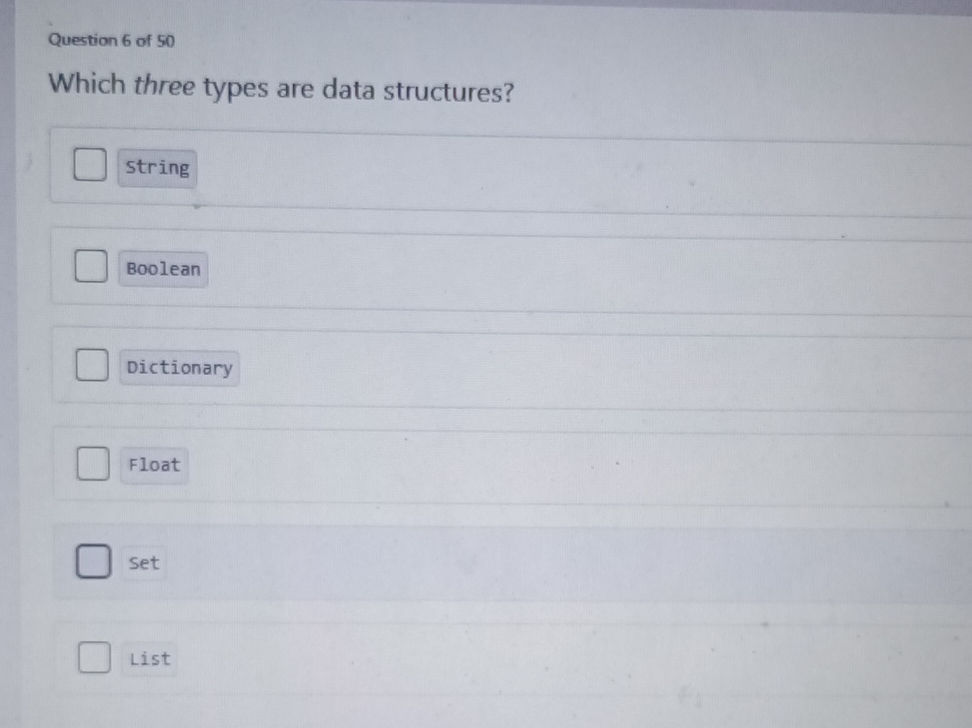 Which three types are data structures? | StudyX