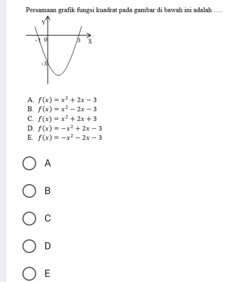 Persamaan grafik fungsi kuadrat pada gambar | StudyX
