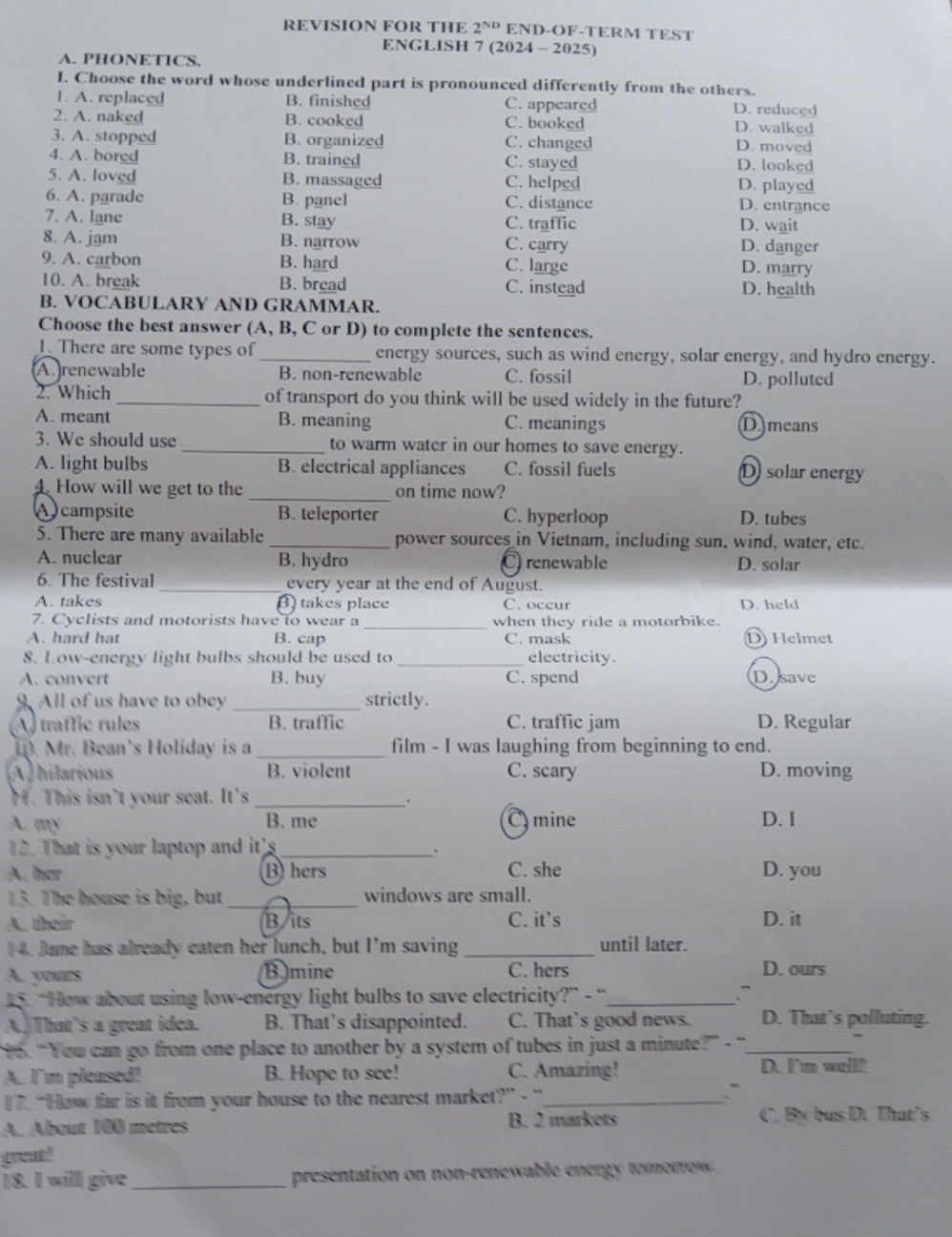 A. PHONETICS. 1. Choose the word whose | StudyX