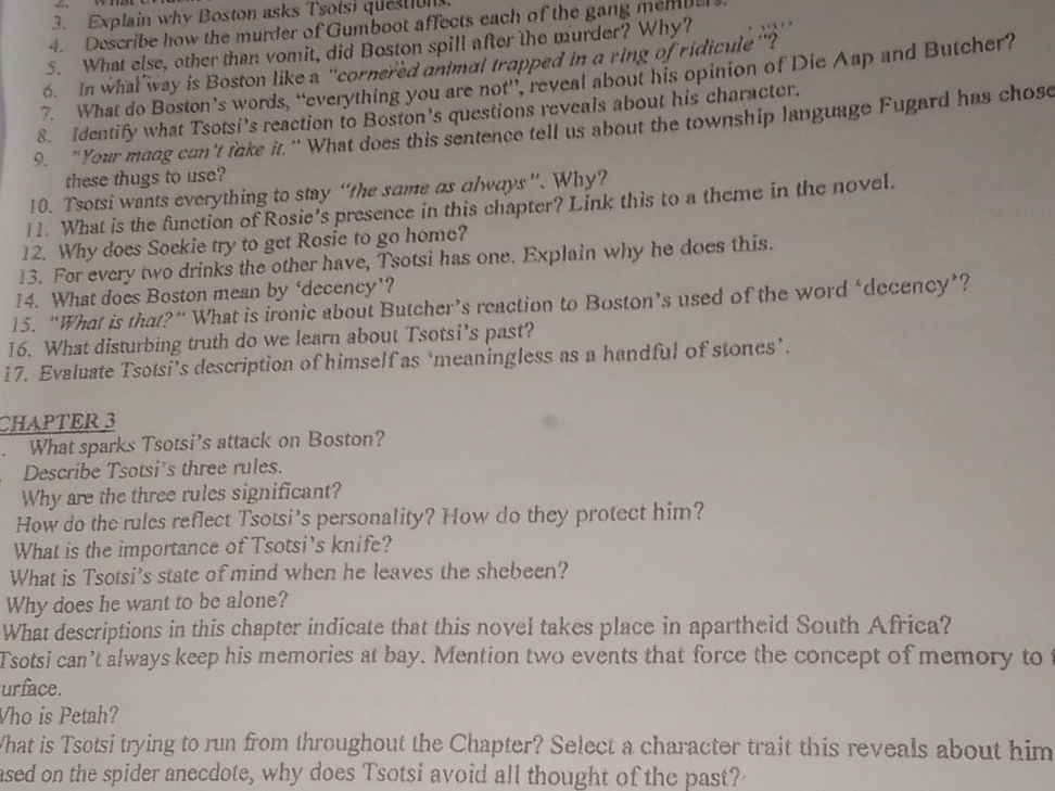 3. Explain why Boston asks Tsotsi questions. | StudyX