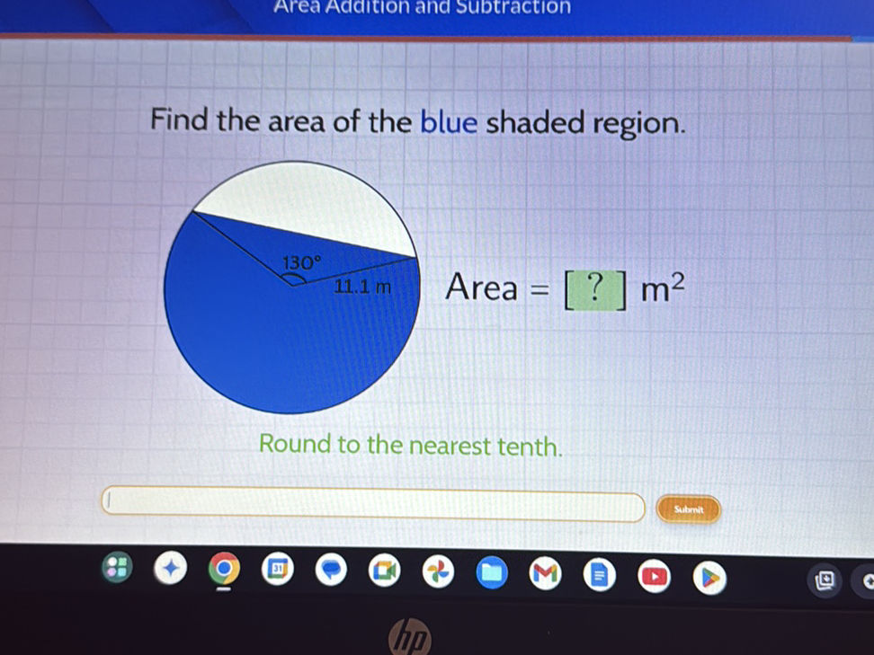 Find the area of the blue shaded region. | StudyX