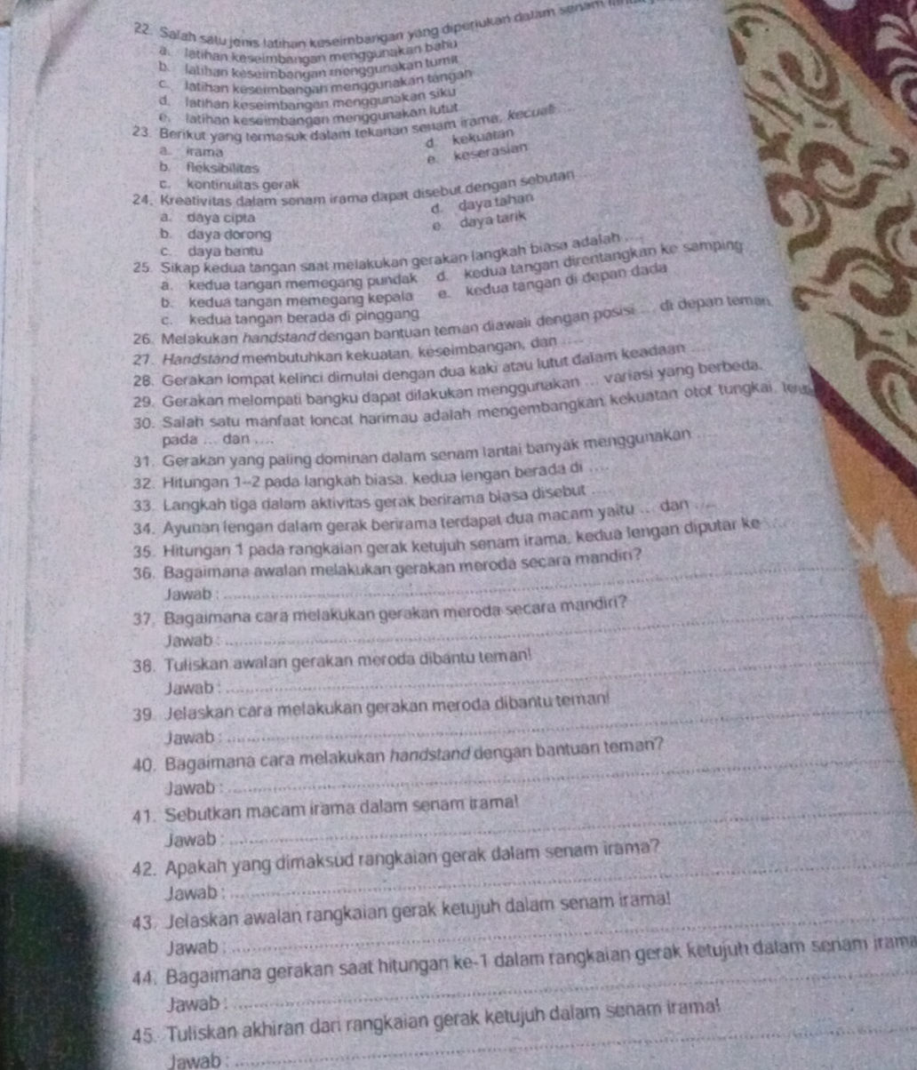 22. Salah satu jenis latihan keseimbangan | StudyX