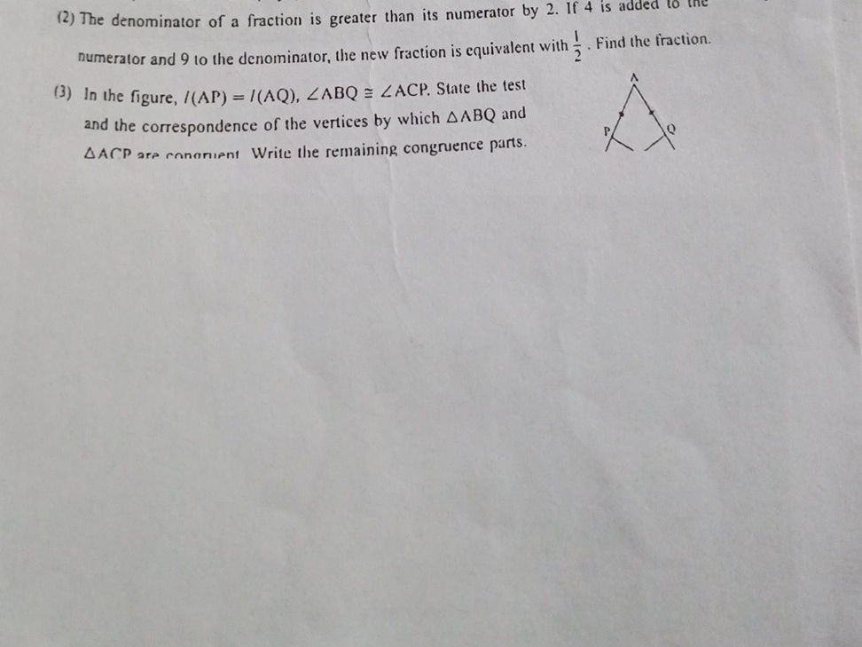 (2) The denominator of a fraction is greater | StudyX