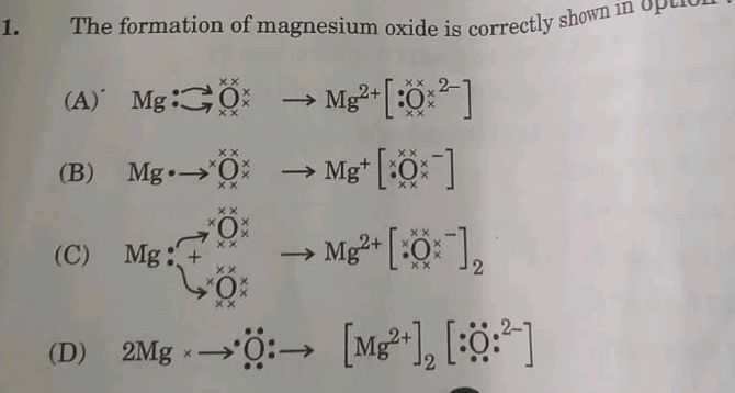 1. The formation of magnesium oxide is | StudyX