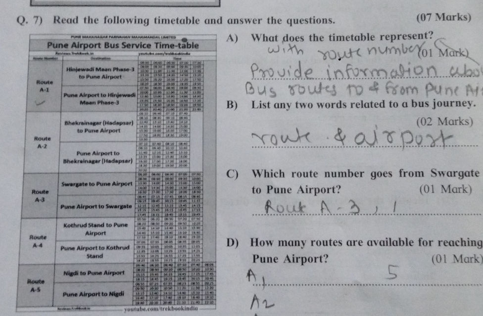 Q. 7) Read the following timetable and | StudyX