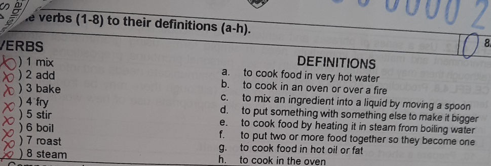Match the verbs (1-8) to their definitions | StudyX