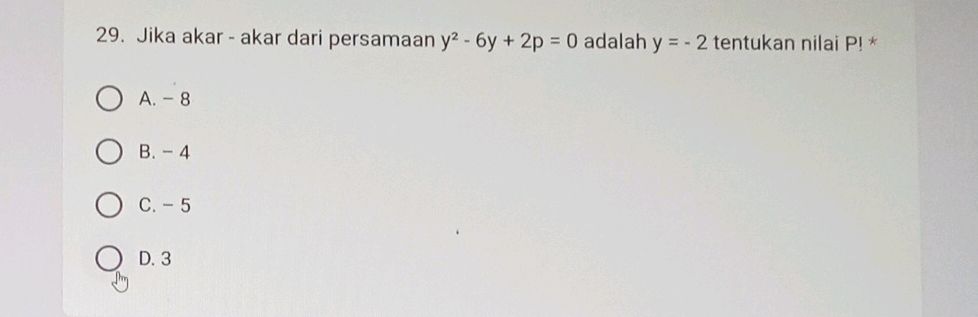 29. Jika akar - akar dari persamaan $y^2 - | StudyX