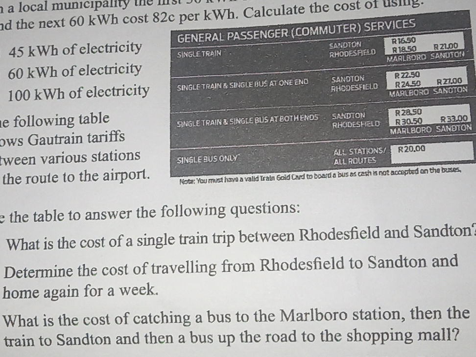 The following table shows Gautrain tariffs | StudyX