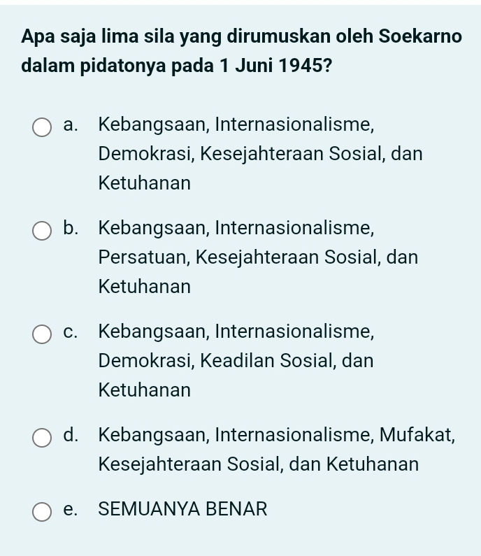Apa saja lima sila yang dirumuskan oleh | StudyX