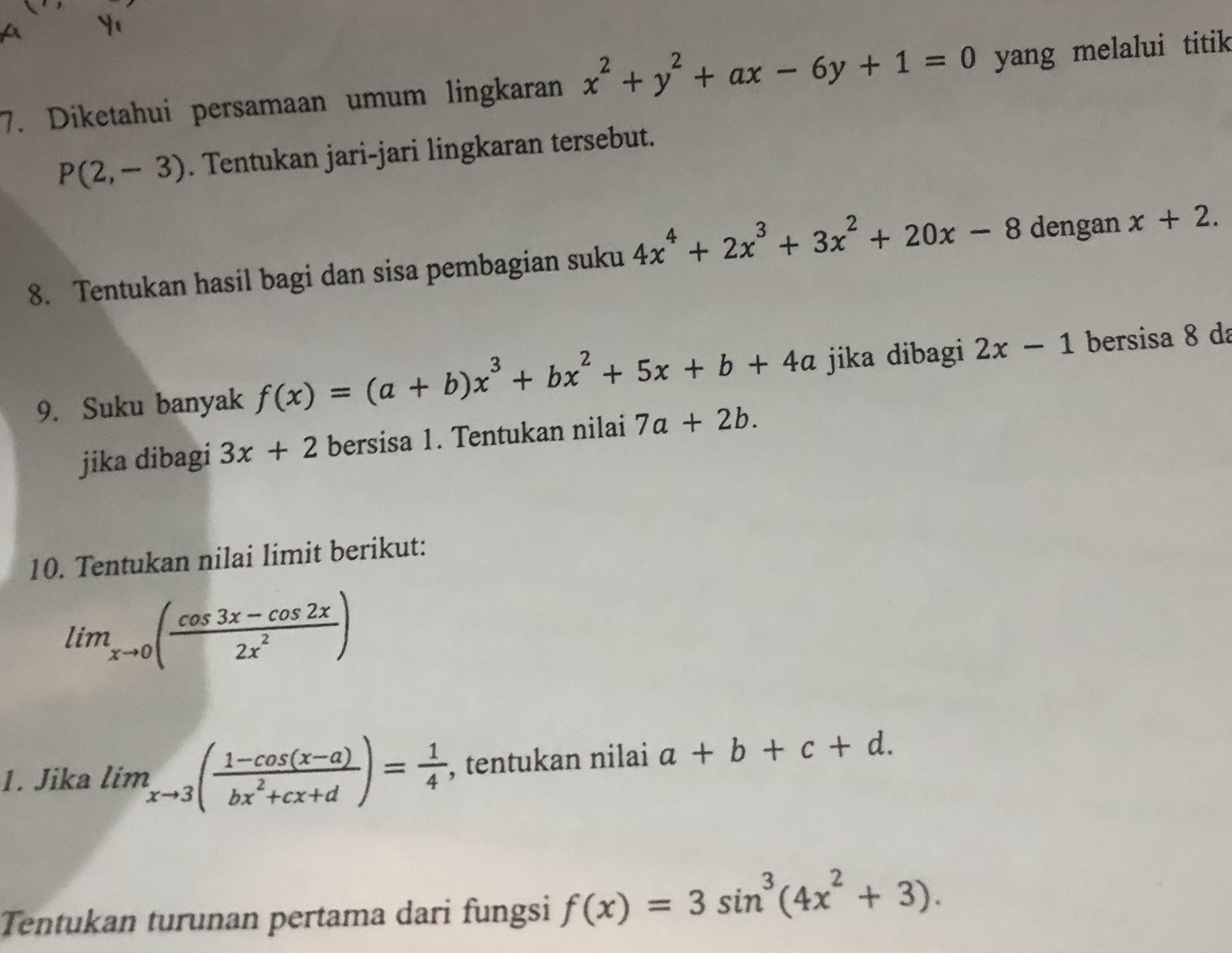 7. Diketahui persamaan umum lingkaran $x^2 + | StudyX