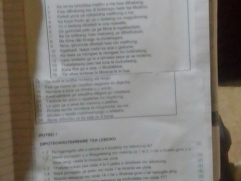 POTSO 1 DIPOTSOKHUTSHWANE TSA LEBOKO 1.1 Ke | StudyX