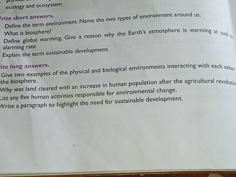Define the term environment. Name the two | StudyX