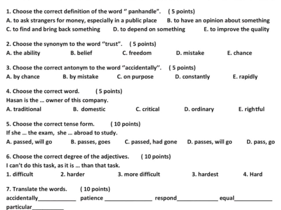 1. Choose the correct definition of the word | StudyX