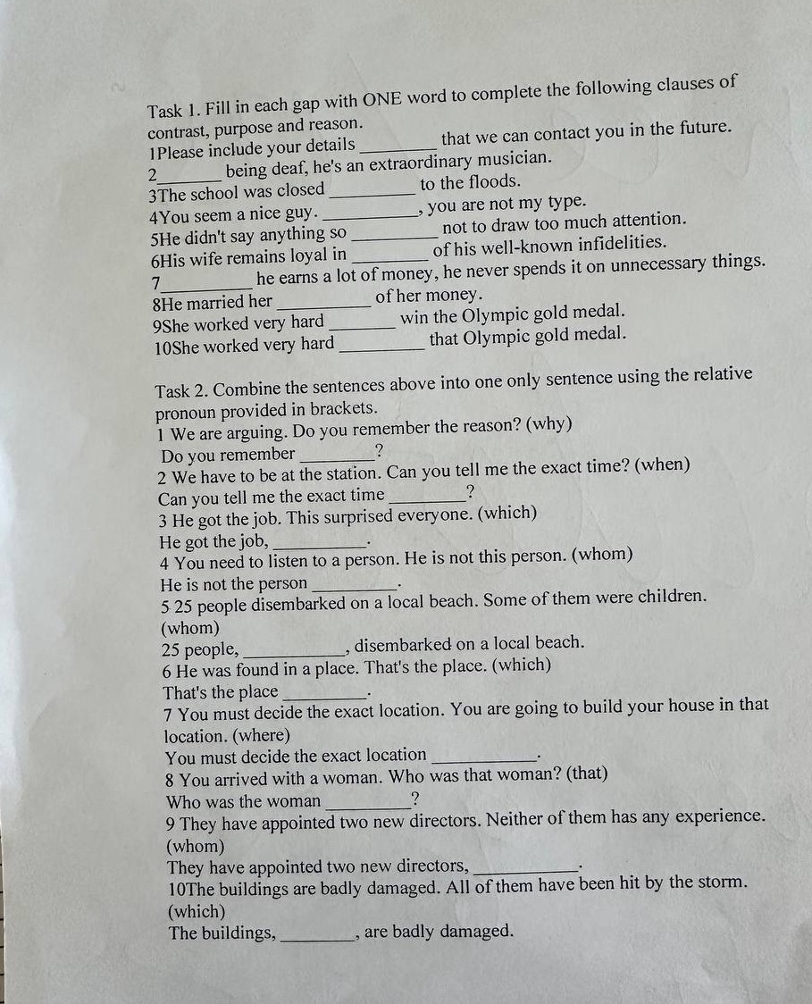 Task 1. Fill in each gap with ONE word to | StudyX