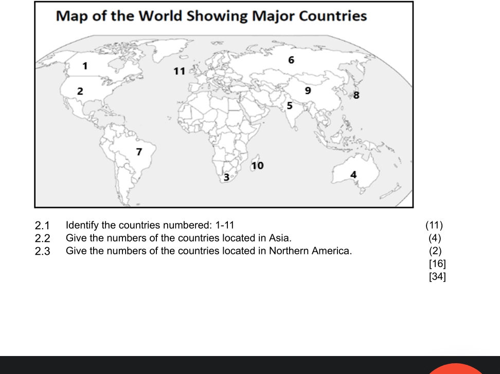 2.1 Identify the countries numbered: 1-11 | StudyX