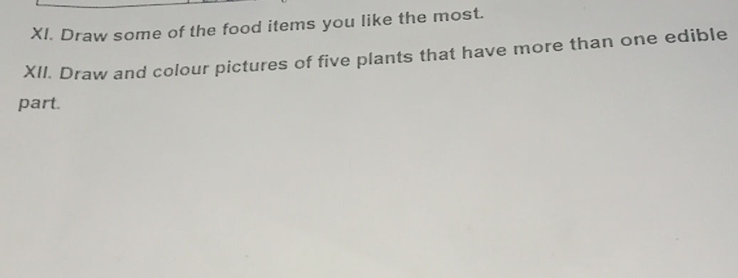XI. Draw some of the food items you like the | StudyX