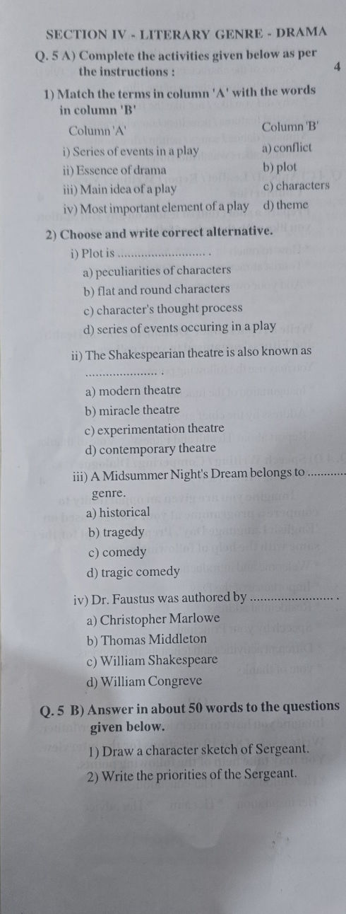 1) Match the terms in column 'A' with the | StudyX