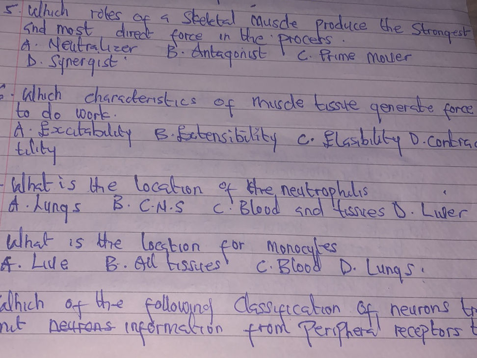 5. Which roles of a skeletal muscle produce | StudyX