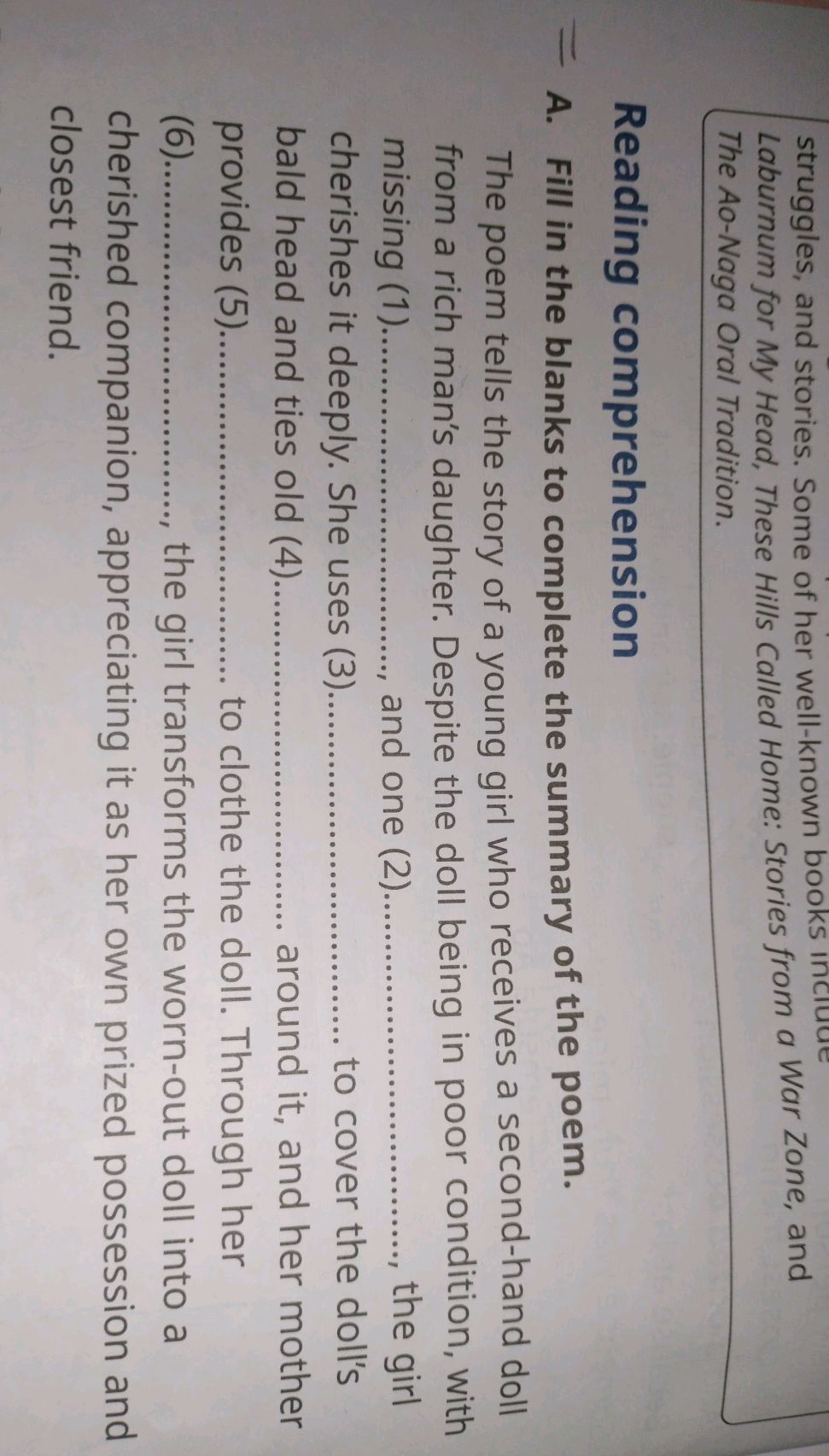 Reading comprehension A. Fill in the blanks | StudyX