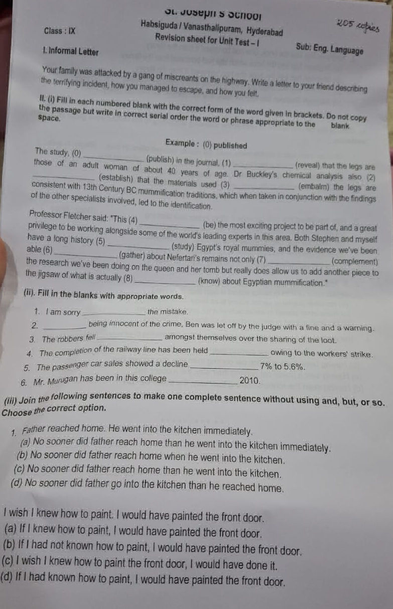 II. (i) Fill in each numbered blank with the | StudyX