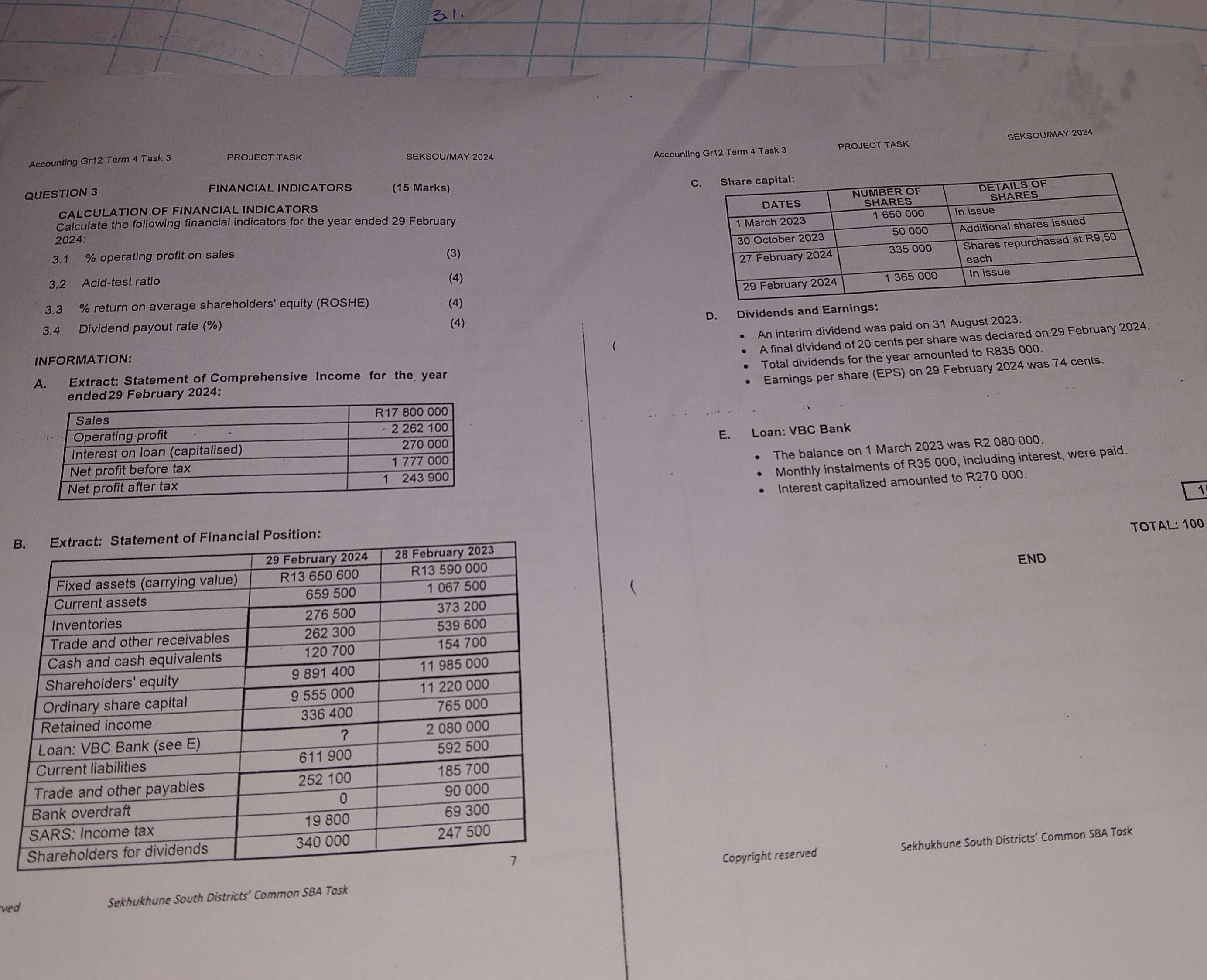 QUESTION 3 CALCULATION OF FINANCIAL | StudyX