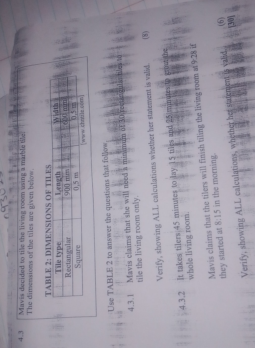 TABLE 2: DIMENSIONS OF TILES | Tile type | | StudyX