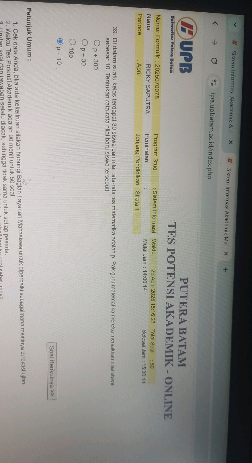 39. Di dalam suatu kelas terdapat 30 siswa | StudyX