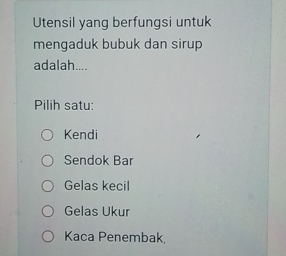 Utensil yang berfungsi untuk mengaduk bubuk | StudyX