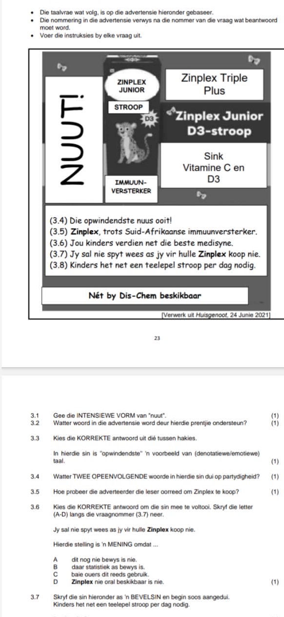 3.1 Gee die INTENSIEWE VORM van "nuut". 3.2 | StudyX