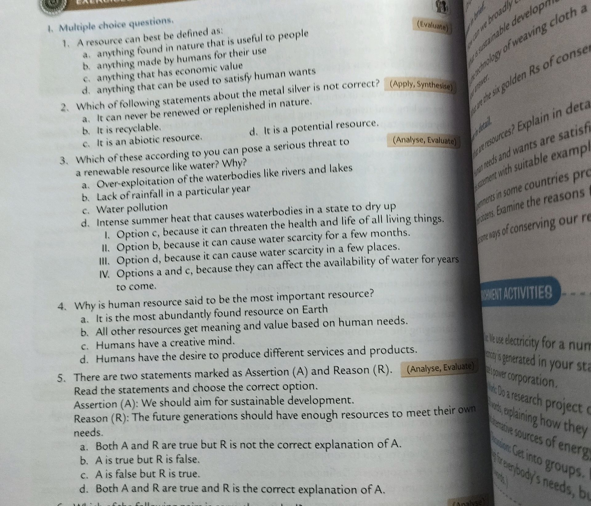 1. Multiple choice questions. 1. A resource | StudyX