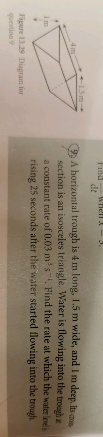 A horizontal trough is 4 m long, 1.5 m wide, | StudyX