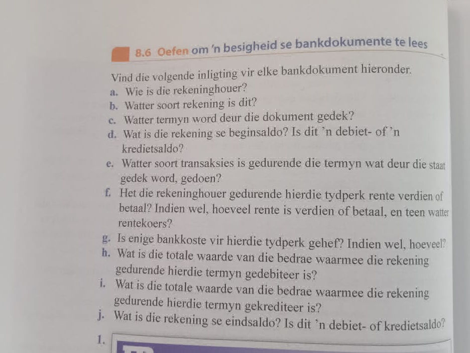 8.6 Oefen om 'n besigheid se bankdokumente | StudyX