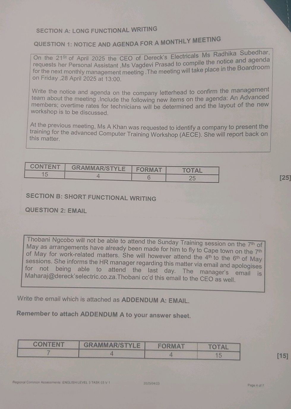 SECTION A: LONG FUNCTIONAL WRITING QUESTION | StudyX