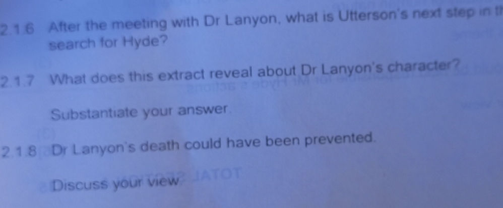 2.1.6 After the meeting with Dr Lanyon, what | StudyX