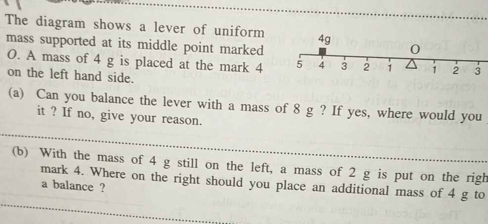 The diagram shows a lever of uniform mass