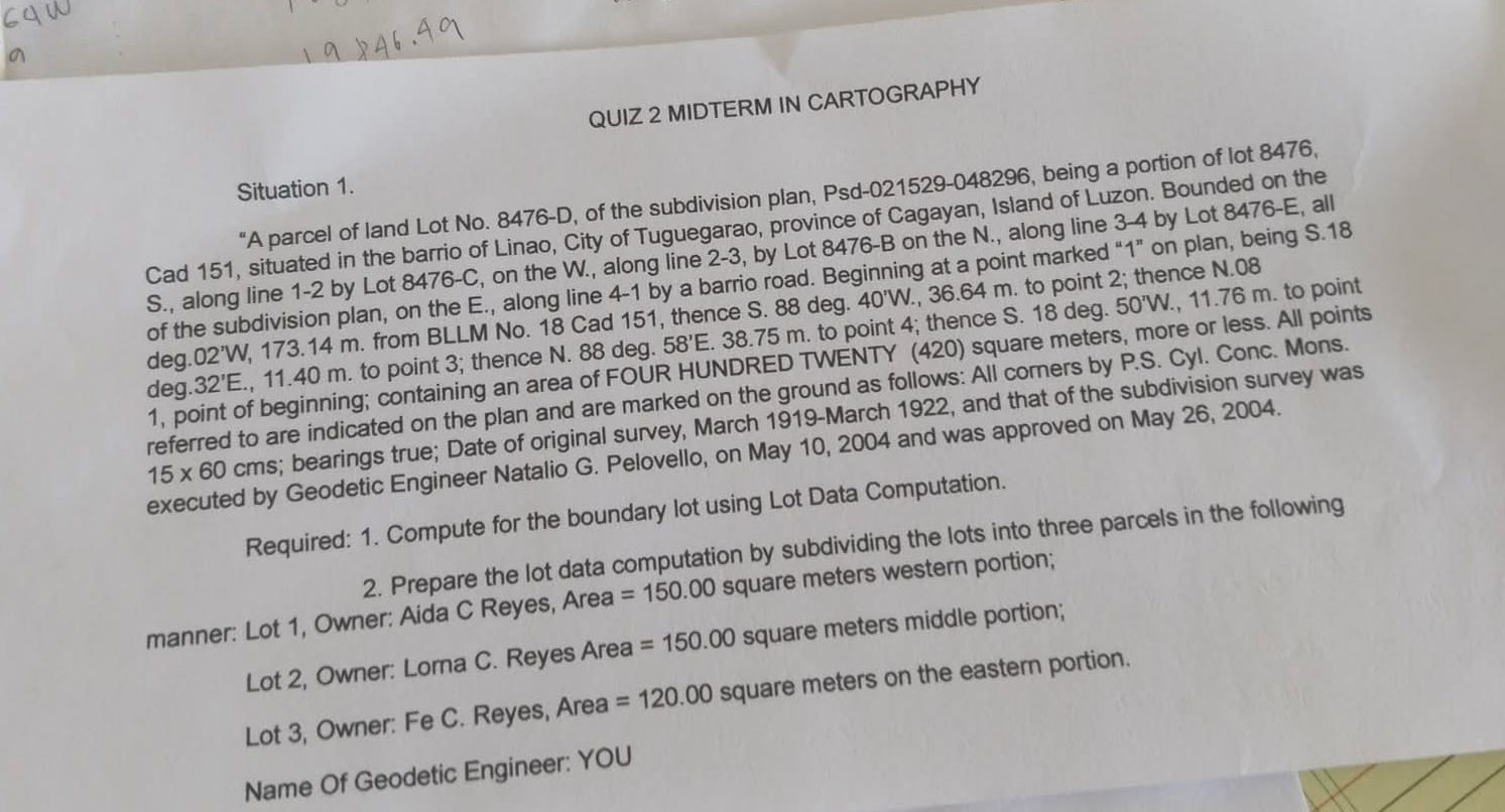 Situation 1. "A parcel of land Lot No. | StudyX
