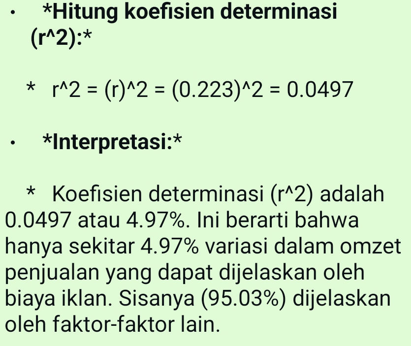 *Hitung koefisien determinasi (r^2):* * r^2 | StudyX