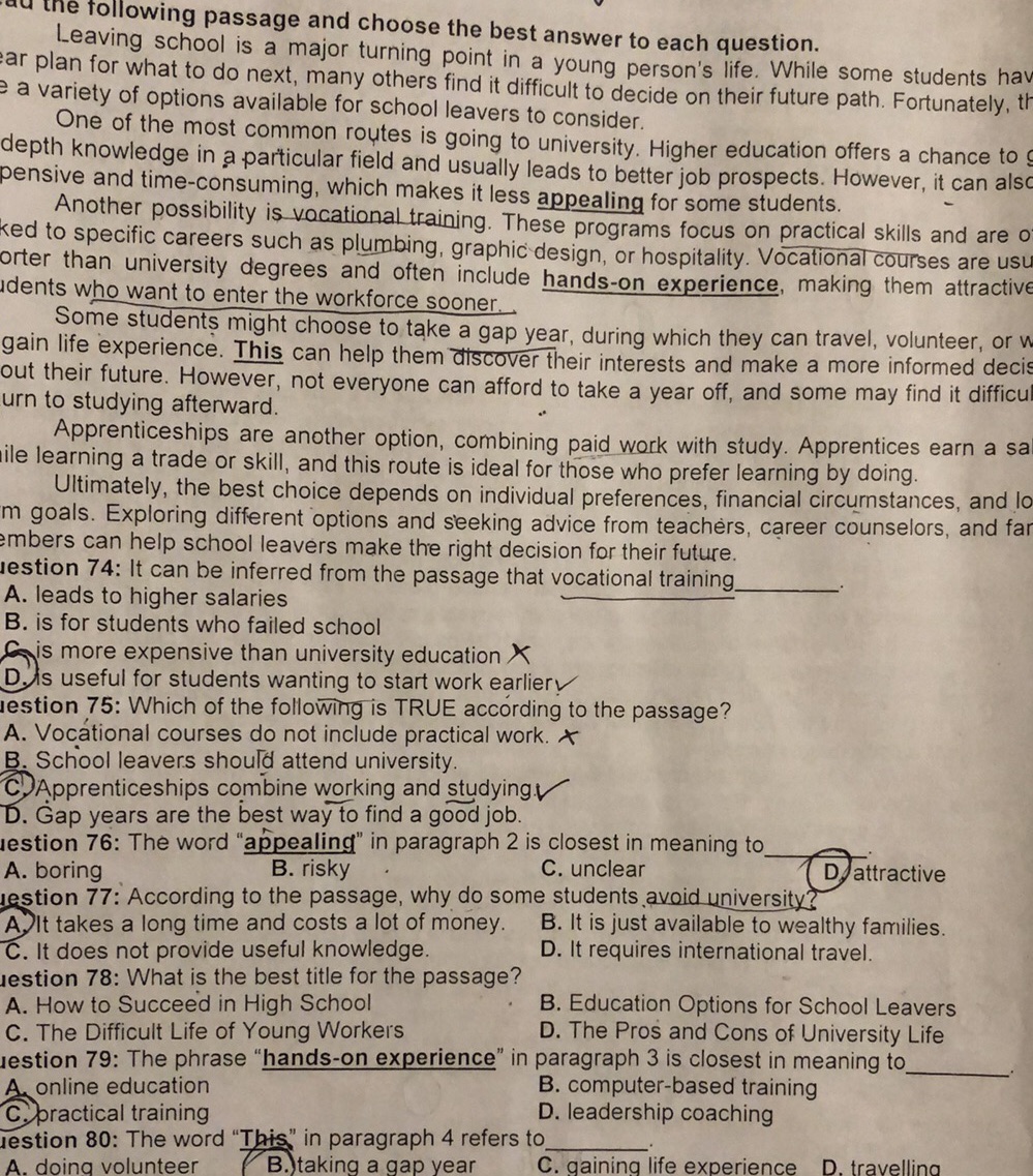 Read the following passage and choose the | StudyX