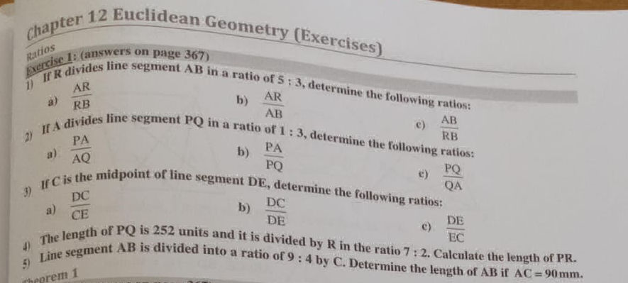 1) If R divides line segment AB in a ratio | StudyX