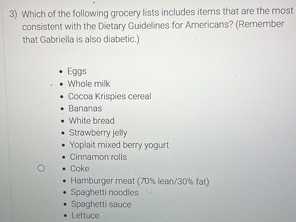3) Which of the following grocery lists | StudyX
