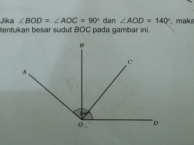 Jika $ BOD = AOC = 90^ $ dan $ AOD = | StudyX
