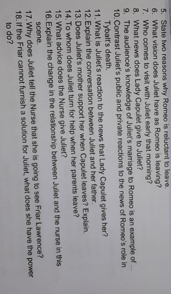 5. State two reasons why Romeo is reluctant | StudyX