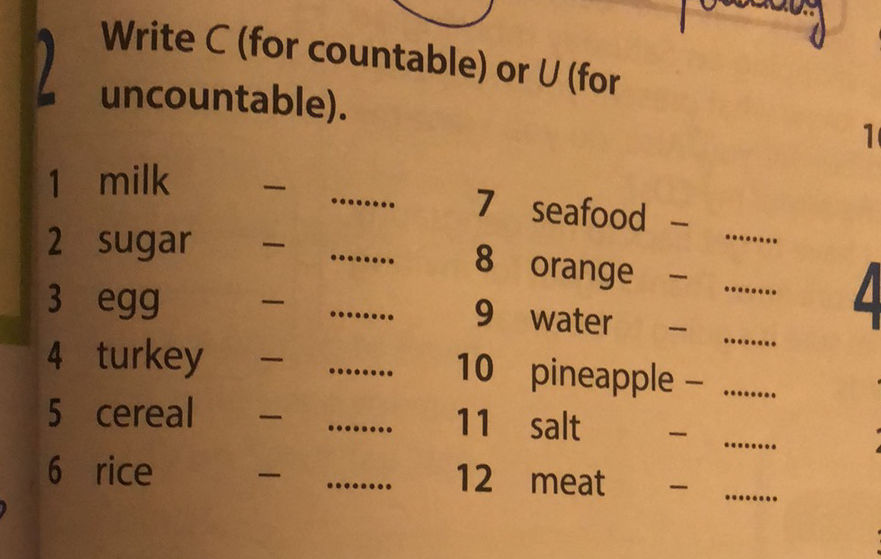 Write C (for countable) or U (for | StudyX