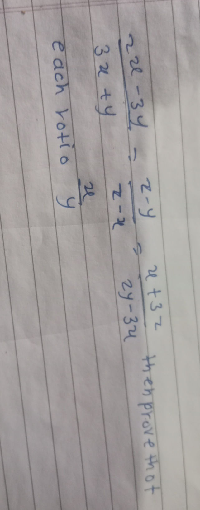 $ {2x-3y}{3x+y} = {z-y}{z-x} = | StudyX