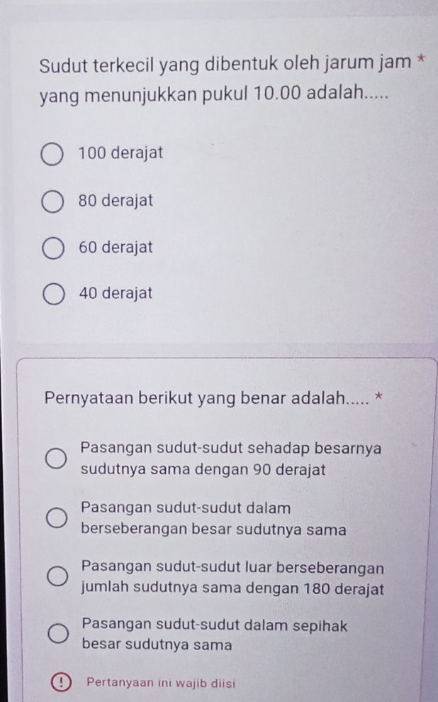 Sudut terkecil yang dibentuk oleh jarum jam | StudyX