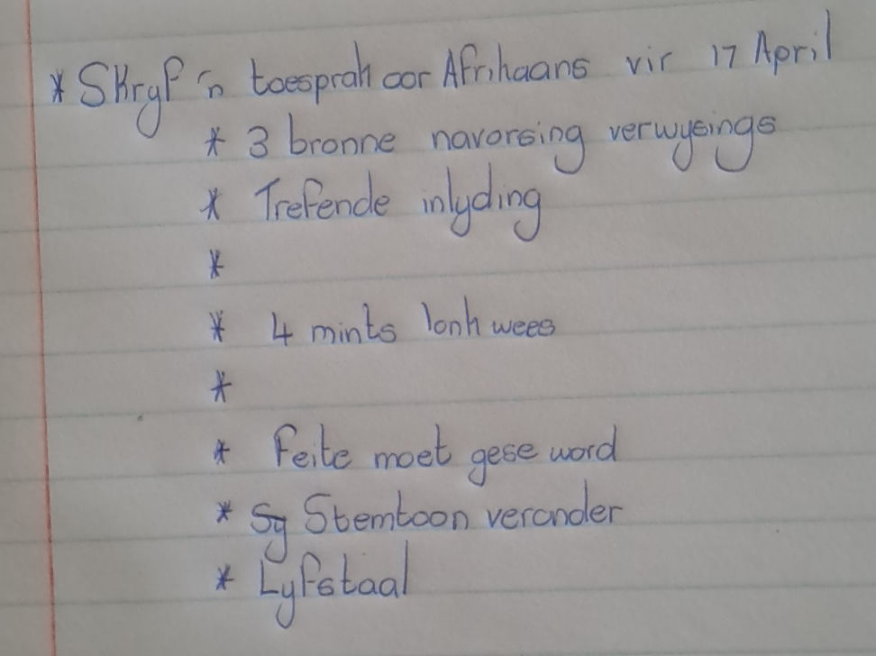 * Skryf 'n toespraak oor Afrikaans vir 17 | StudyX