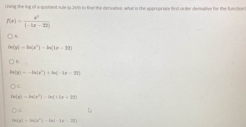 Using the log of a quotient rule (p.269) to | StudyX